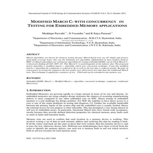 Modified March C With Concurrency In Testing For Embedded Memory Applications Pdf