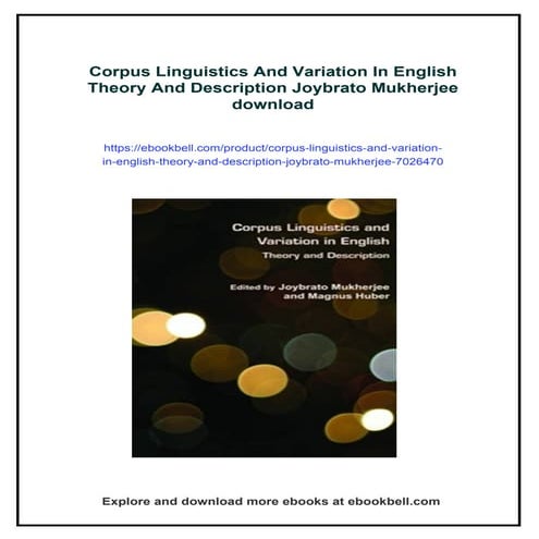 Corpus Linguistics And Variation In English Theory And Description Joybrato Mukherjee | PDF