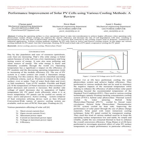 Performance Improvement of Solar PV Cells using Various Cooling Methods ...