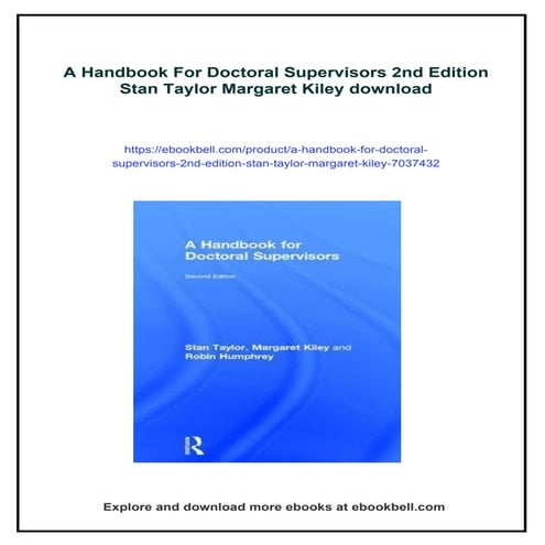 A Handbook For Doctoral Supervisors 2nd Edition Stan Taylor Margaret ...