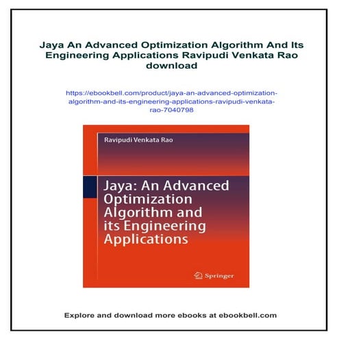 Jaya An Advanced Optimization Algorithm And Its Engineering Applications Ravipudi Venkata Rao | PDF
