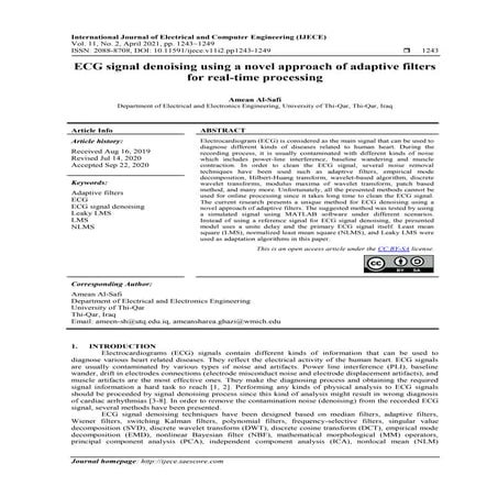 Ecg Signal Denoising Using A Novel Approach Of Adaptive Filters For Real Time Processing Pdf