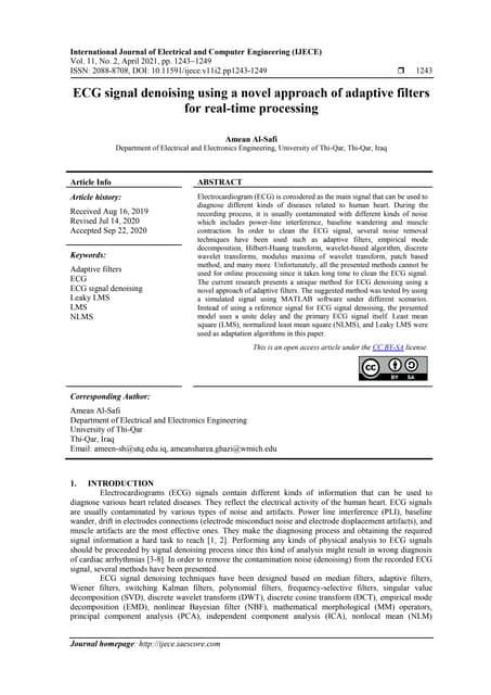 Ecg Signal Denoising Using A Novel Approach Of Adaptive Filters For Real Time Processing Pdf