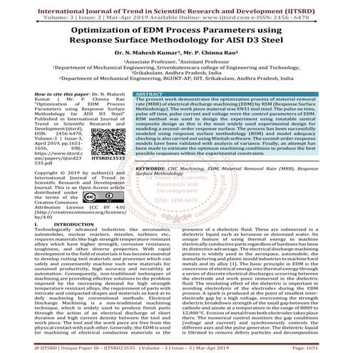Optimization Of Edm Process Parameters Using Response Surface 6703