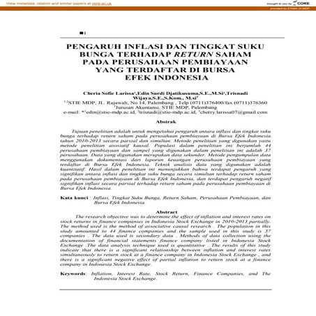 Pengaruh Inflasi dan Tingkat Suku Bunga terhadap Return Saham pada Perusahaan Pembiayaan yang ...