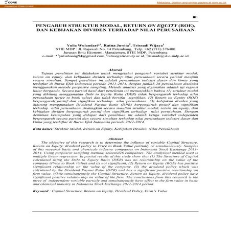 Pengaruh Struktur Modal, Return on Equity (ROE), dan Kebijakan Dividen terhadap Nilai Perusahaan ...