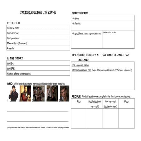 Shakespeare in Love - worksheet | PPT