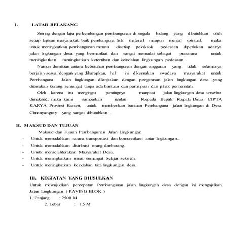 Contoh proposal perbaikan jalan gang rw 02 | PDF