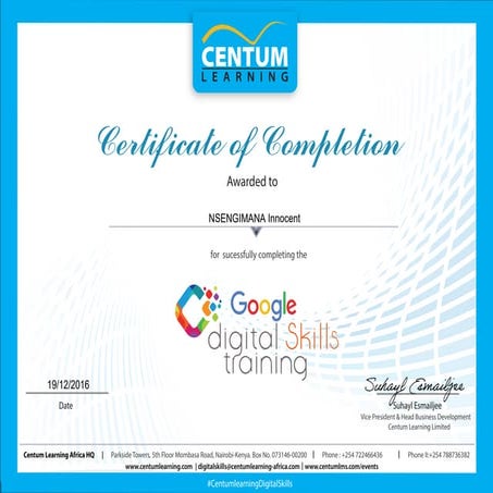 Google Digital Training Certificate Awarded | PDF