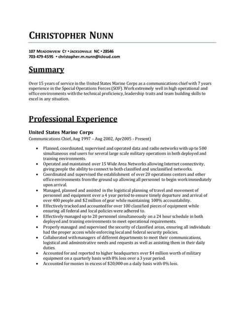 SFC Wood Resume 2 | RTF | Defense Industry | Industries