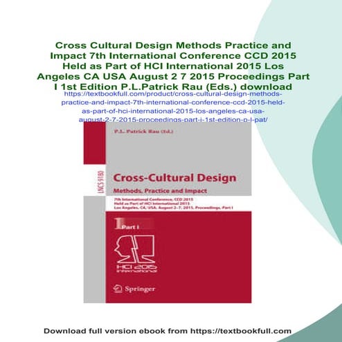 Cross Cultural Design Methods Practice and Impact 7th International ...