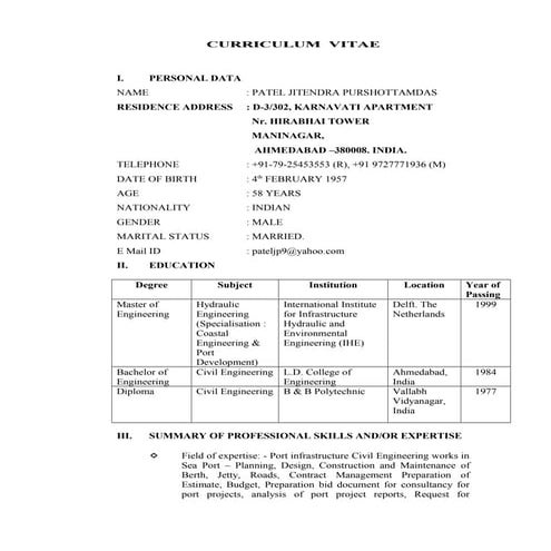 CV of JPP 1 | DOC | Cruises | Travel Type