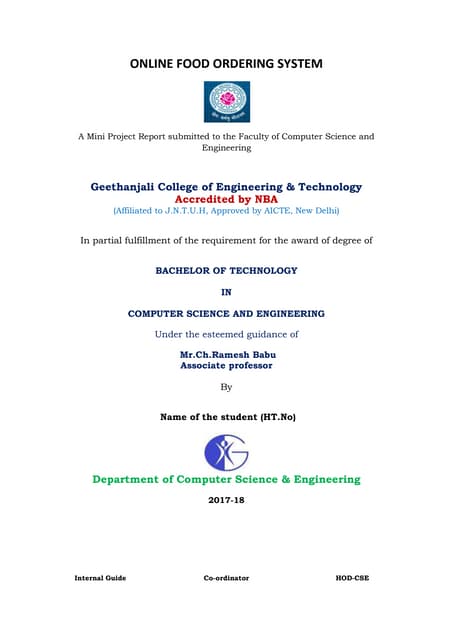 Online Food Ordering System Project Report Pdf