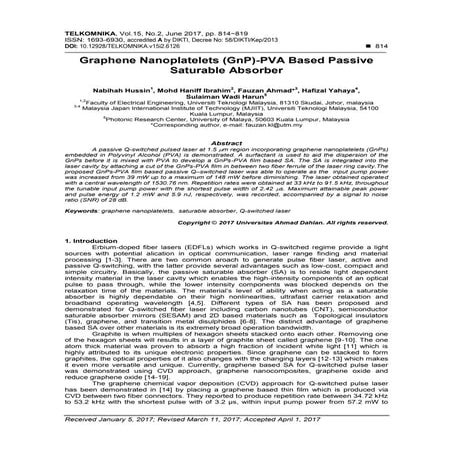Graphene Nanoplatelets (GnP)-PVA Based Passive Saturable Absorber | PDF | Chemistry | Science