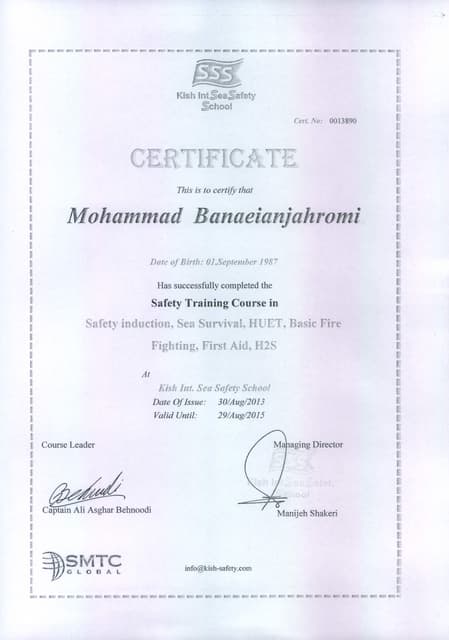 IWCF Level 1 Programme certificate | PDF