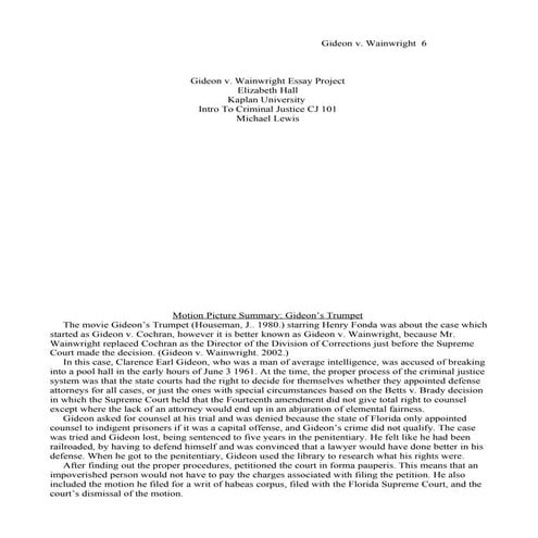 Gideon v. Wainwright Essay Project | PDF