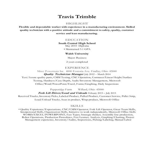 Travis Trimble Updated Resume | PDF