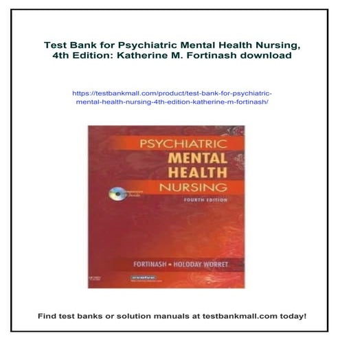 Test Bank for Psychiatric Mental Health Nursing, 4th Edition: Katherine ...