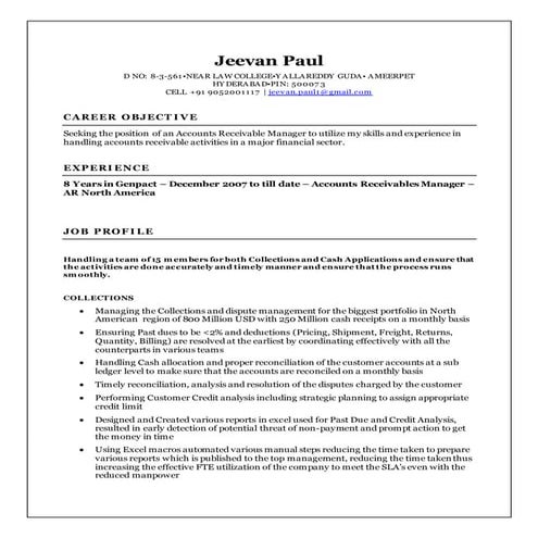 Jeevan-AR Manager Resume | DOCX