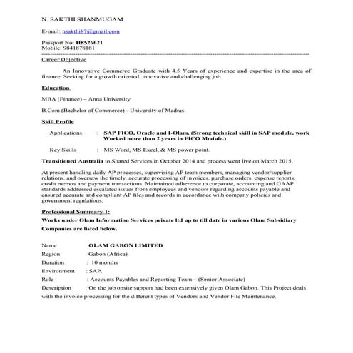 Sakthi Resume New | DOC | Business Accounting & Finance | Business