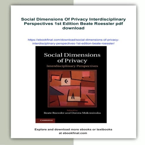 Social Dimensions Of Privacy Interdisciplinary Perspectives 1st Edition ...