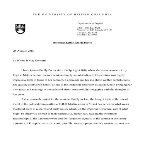 Reference - Emilly Porter | PDF