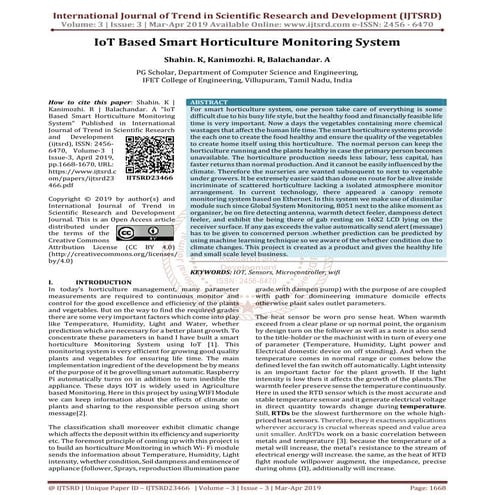 IoT Based Smart Horticulture Monitoring System | PDF