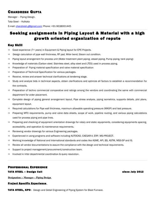 Anil Lande_Piping Material Engineer(12+yrs exp) | PDF | Civil Engineering Industry | Industries
