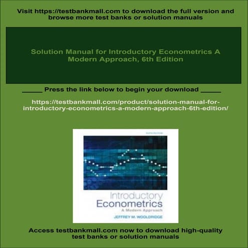 Solution Manual for Introductory Econometrics A Modern Approach, 6th Edition | PDF