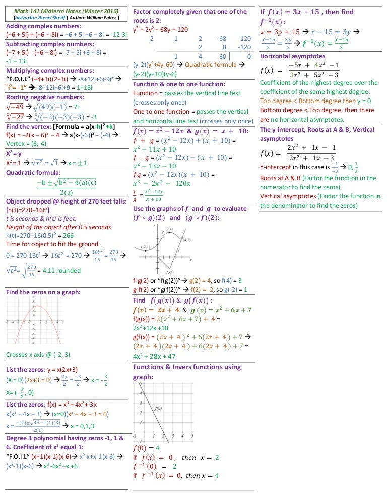 Pre-calculus 1, 2 and Calculus I (exam notes)