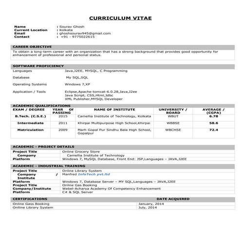 Sourav Ghosh_Resume | DOC | Programming Languages | Computing