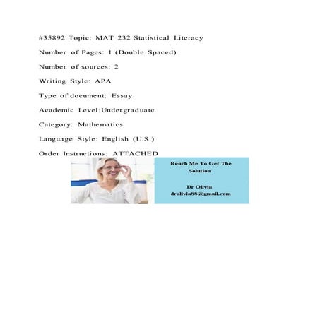 #35892 Topic MAT 232 Statistical LiteracyNumber of Pages 1 (Do | DOCX