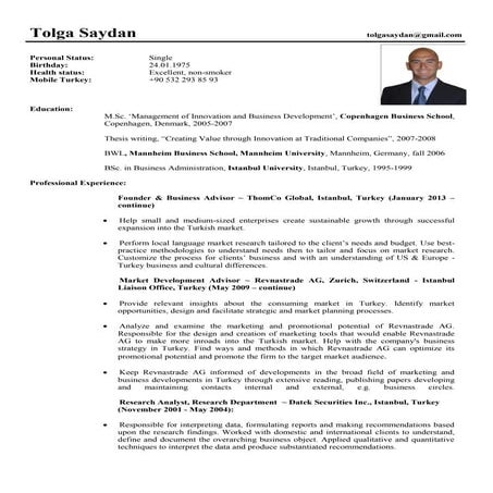 CV Tolga Saydan UPDATE OCTOBER 2014 | PDF | Business Administration | Business