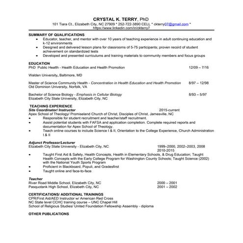 Resume Experienced Education Trainer and Consultant with over 20 years ...