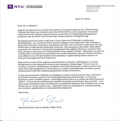 Finance Letter of Rec | PDF