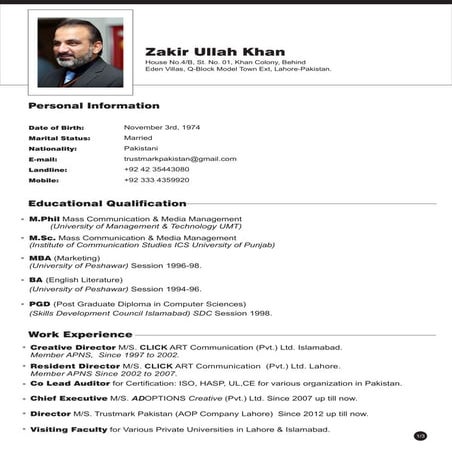 CV _ Zakir Ullah Khan (3) | PDF | Postgraduate Education | College Education