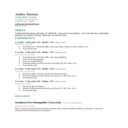 Volleyball Resume 2016 | DOCX