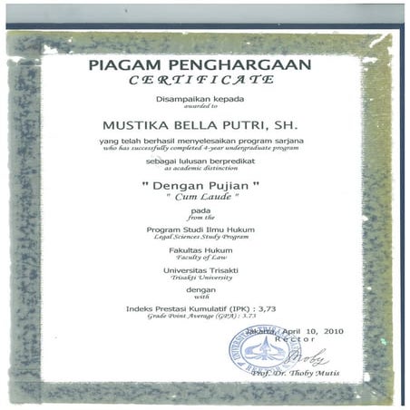 Mustika - Piagam Penghargaan | PDF