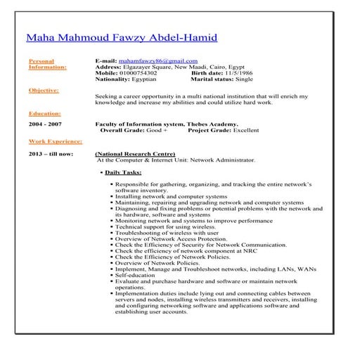 Maha Mahmoud Fawzy Resume | PDF