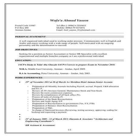 Wafaa Ahmad Yaseen_CV_ - | DOC | Business Accounting & Finance | Business