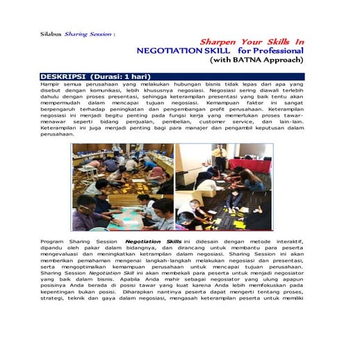 Silabus Training "Sharpen Your Skills In NEGOTIATION SKILL for ...