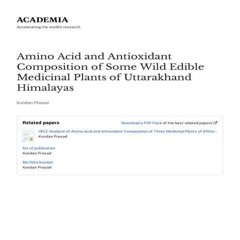 36-Amino Acid and Antioxidant Composition of Some Wild Edible Medicinal Plants of Uttarakhand ...