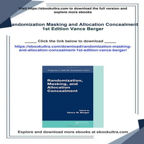 Randomization Masking And Allocation Concealment 1st Edition Vance
