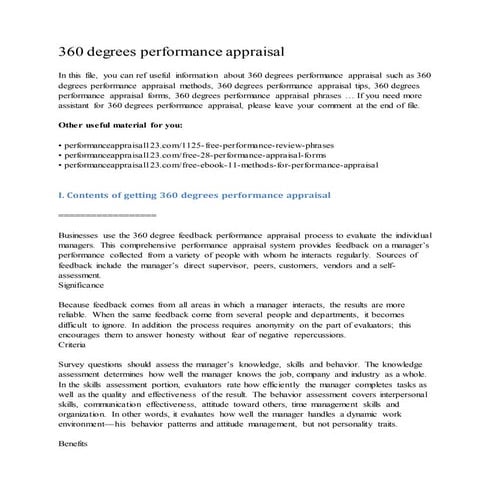 360 degrees performance appraisal | DOCX