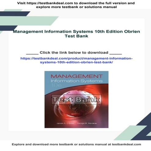 Management Information Systems 10th Edition Obrien Test Bank | PDF