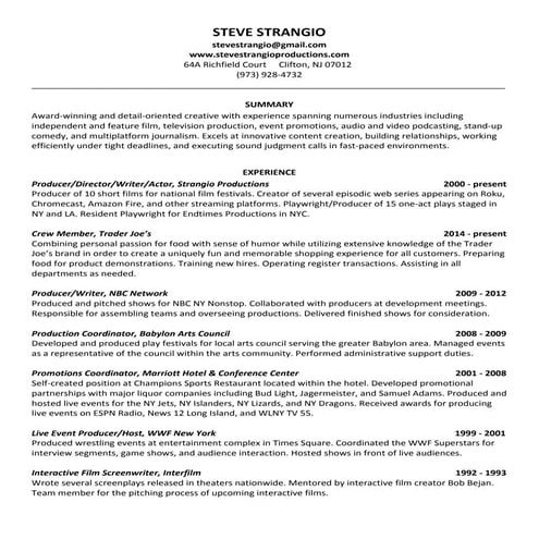 Steve Strangio Resume_2016 | PDF