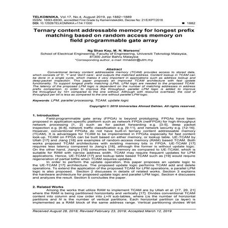 Ternary Content Addressable Memory For Longest Prefix Matching Based On Random Access Memory On 6137