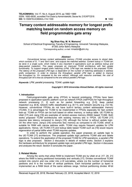 Ternary Content Addressable Memory For Longest Prefix Matching Based On Random Access Memory On 6137