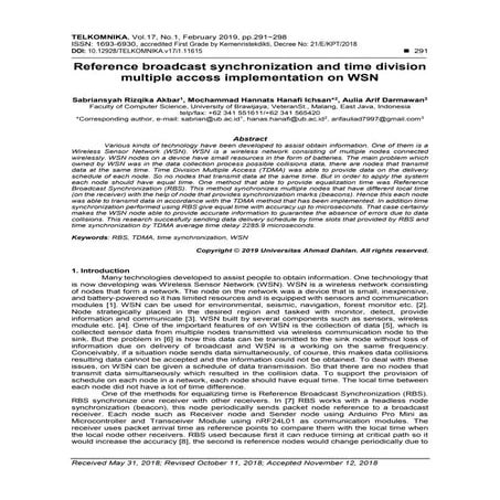Reference Broadcast Synchronization And Time Division Multiple Access 0001