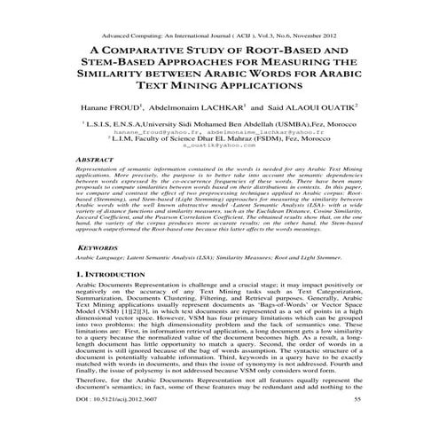 A COMPARATIVE STUDY OF ROOT-BASED AND STEM-BASED APPROACHES FOR MEASURING THE SIMILARITY BETWEEN ...